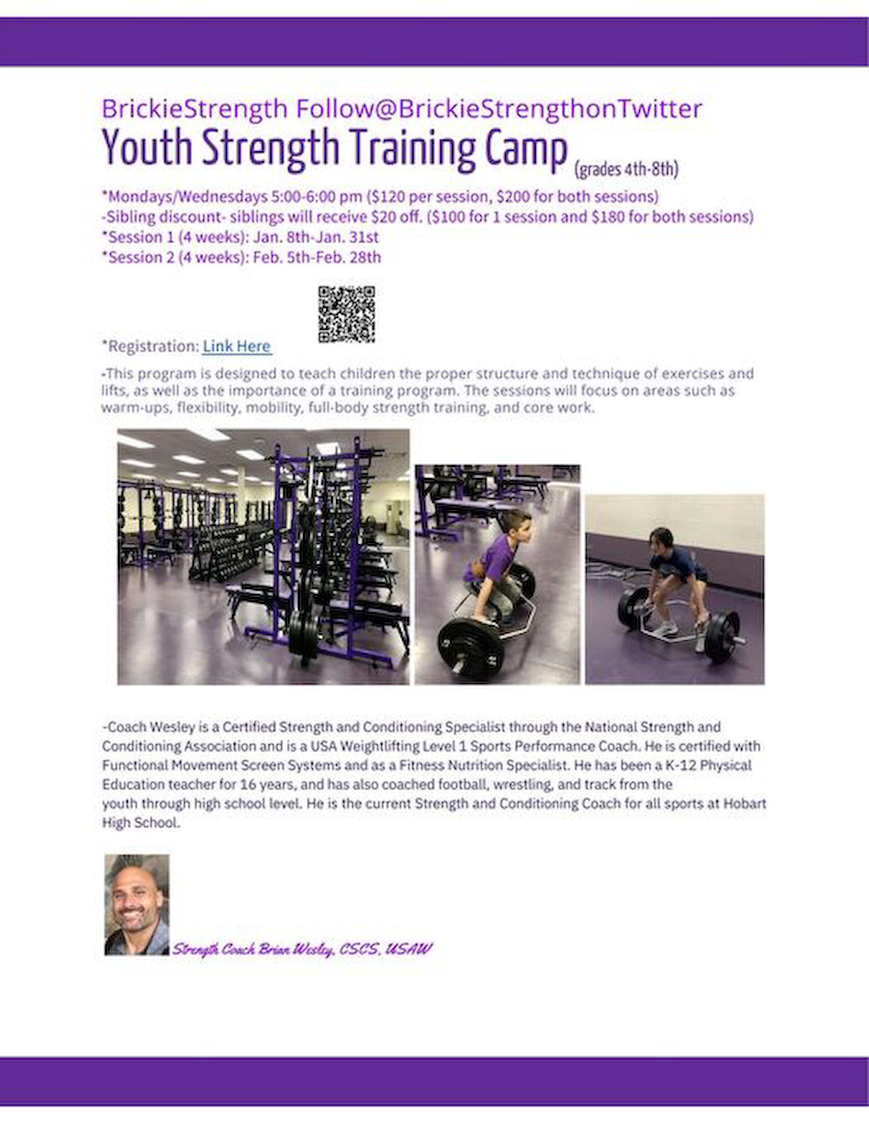 Brickie Youth Strength Camp for Grades 4-8 - Hobart High School